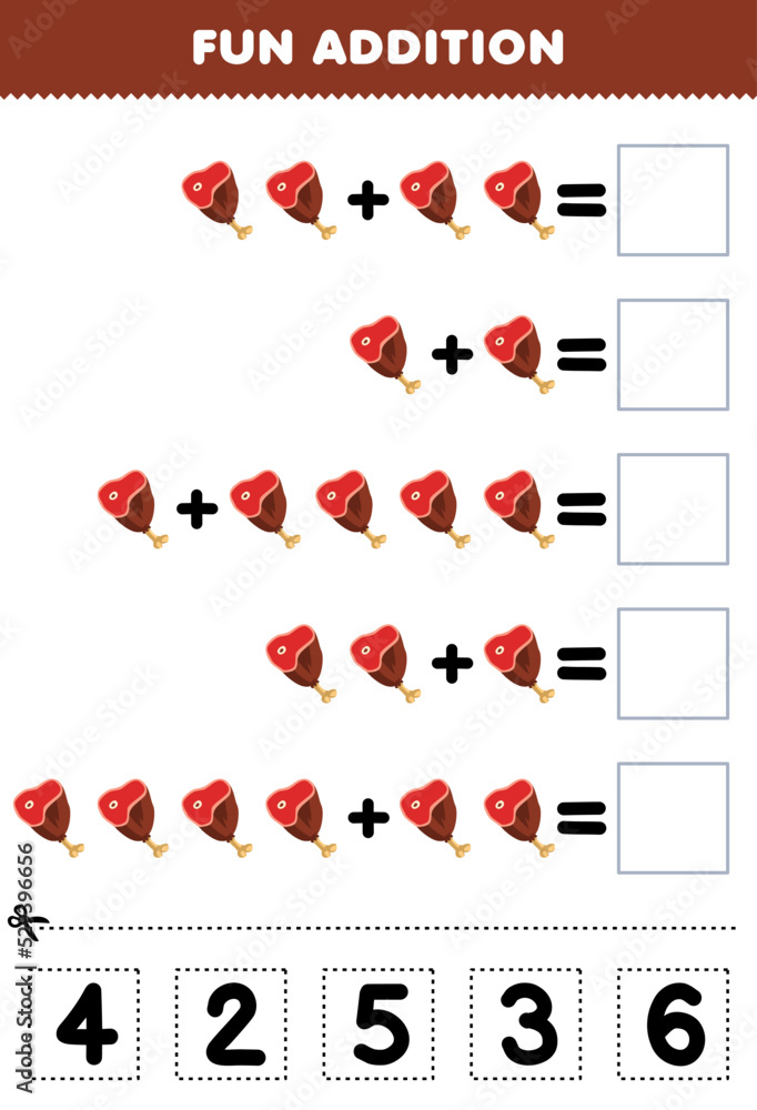 Education game for children fun addition by cut and match correct ...