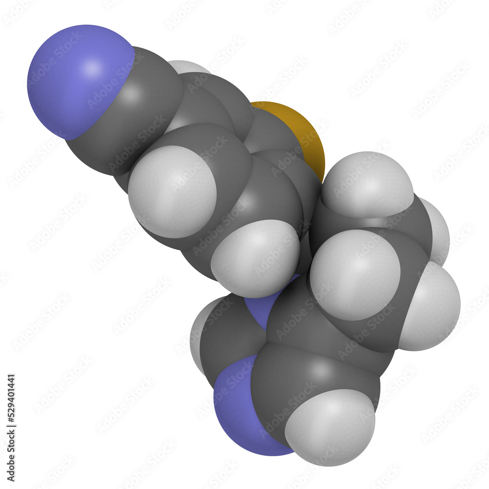Osilodrostat Cushing's syndrome drug molecule. 3D rendering. Atoms are ...