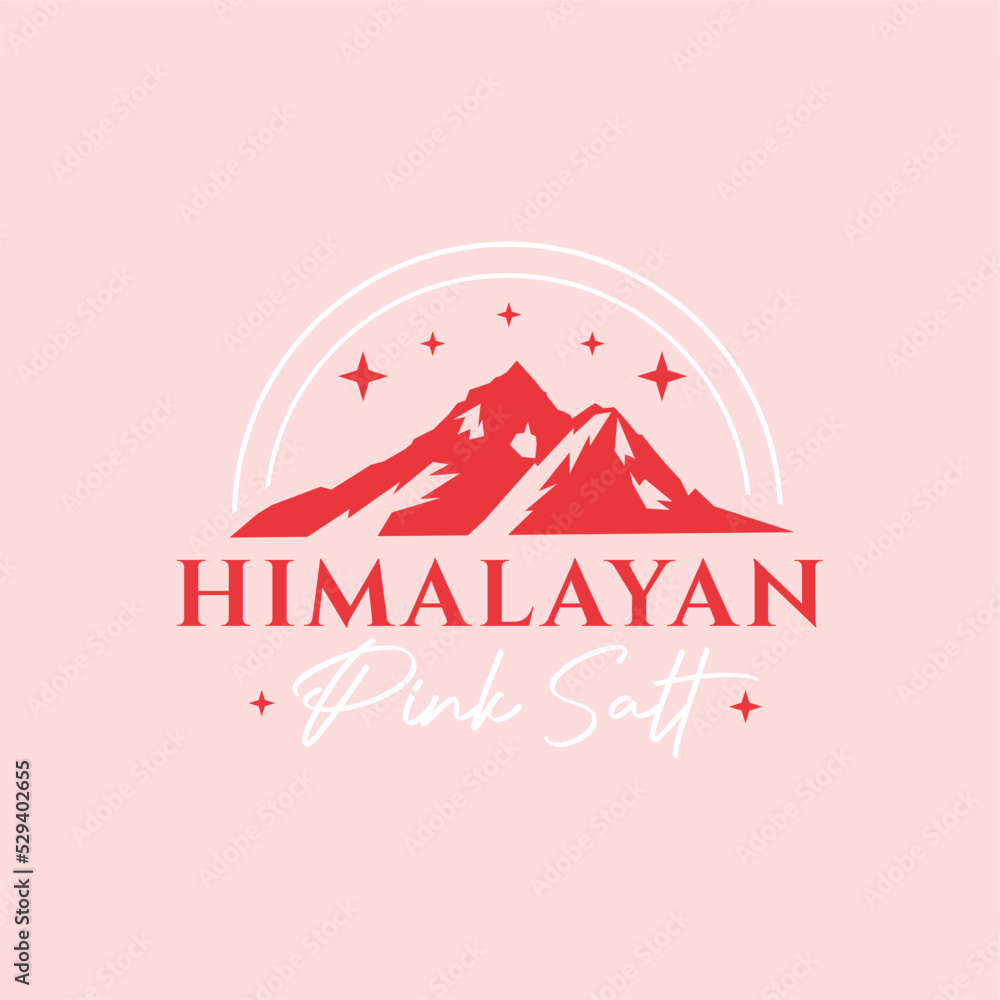 Himalayan Pink Salt Mountain sun stars logo vector image Stock Vector ...