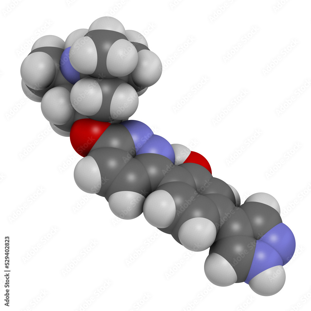 Branaplam SMA drug molecule. 3D rendering. Atoms are represented as ...