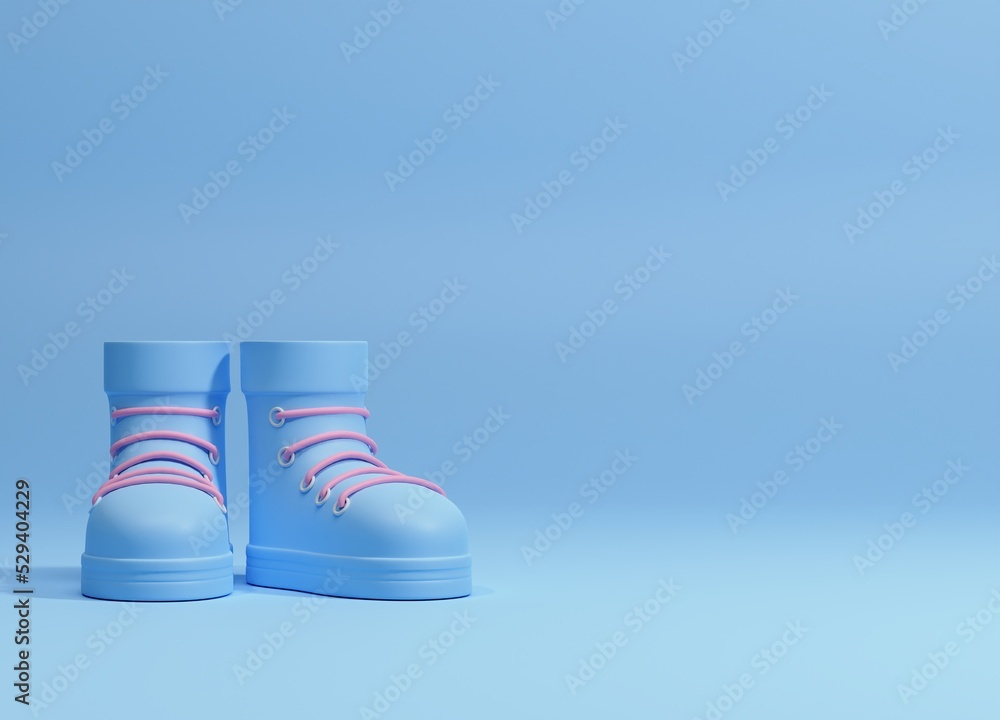 cartoon sneakers blue background. 3d rendering Stock Illustration ...