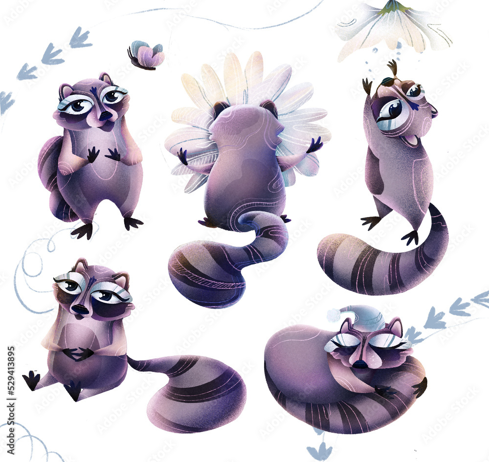 Raccoons illustration. Cute raccoon. Funny raccoon. Raccoon on a ...