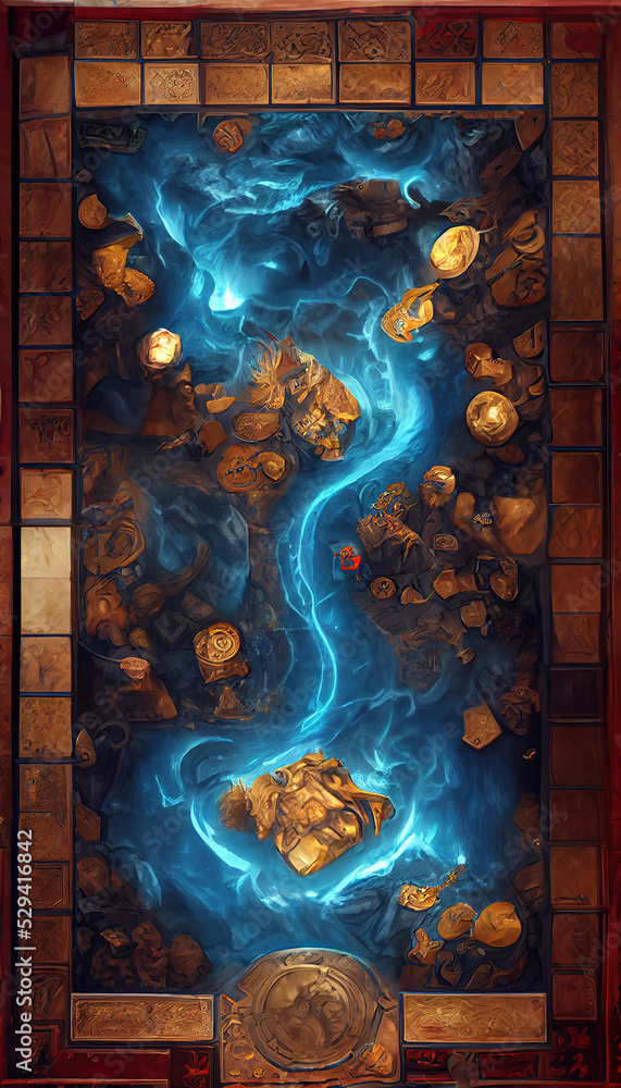 Map of City with Red Tiles. River in Cave. Card Deck. Game Art. Ui Kit ...