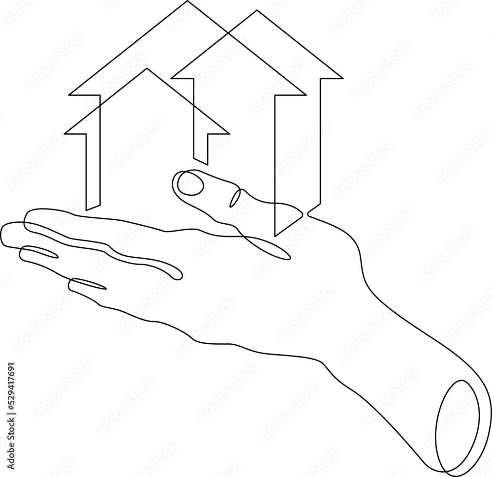 One continuous line. Residential building in the palm of your hand ...
