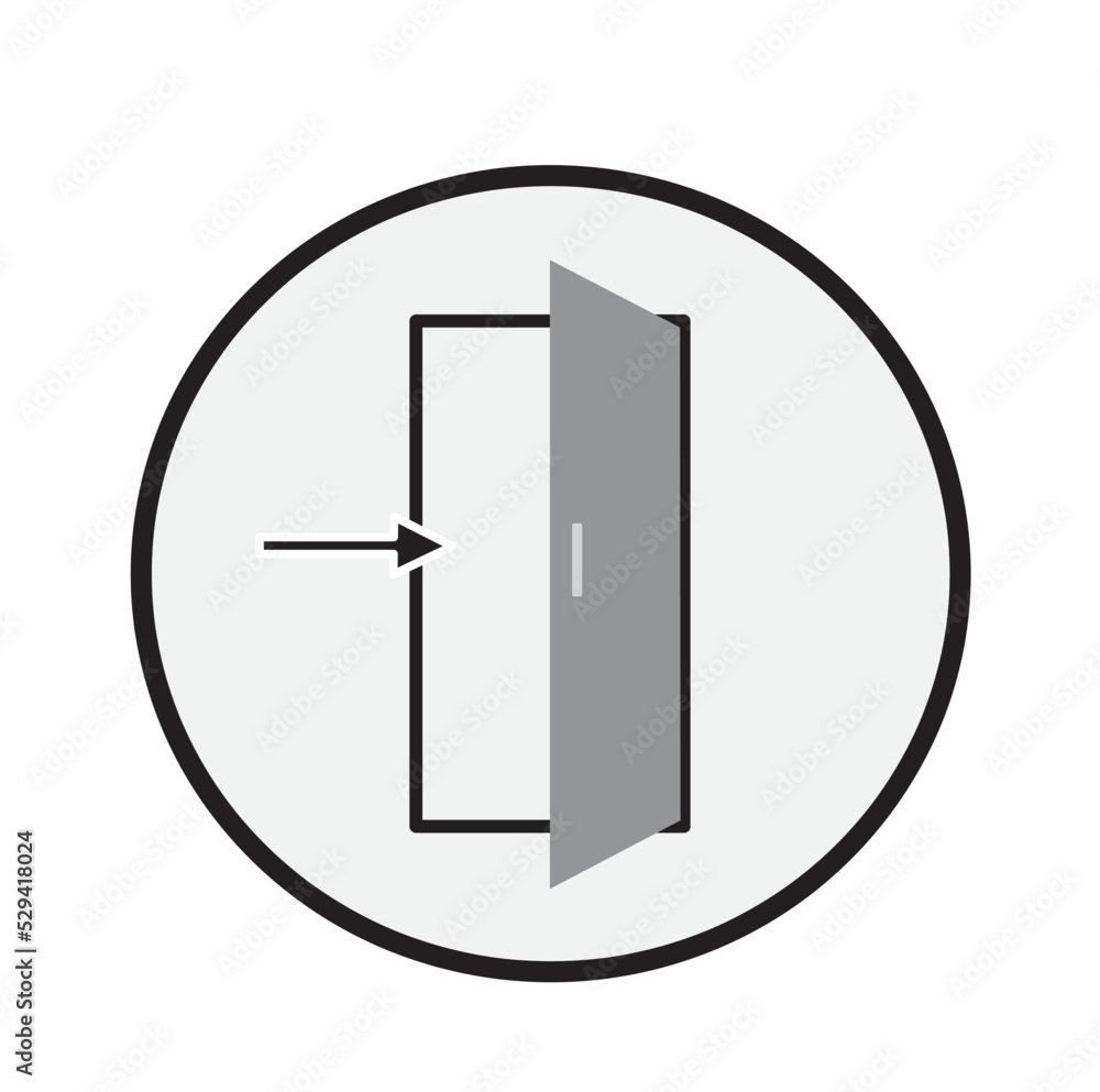 Vector illustration of the door icon. An open door with an arrow symbol ...