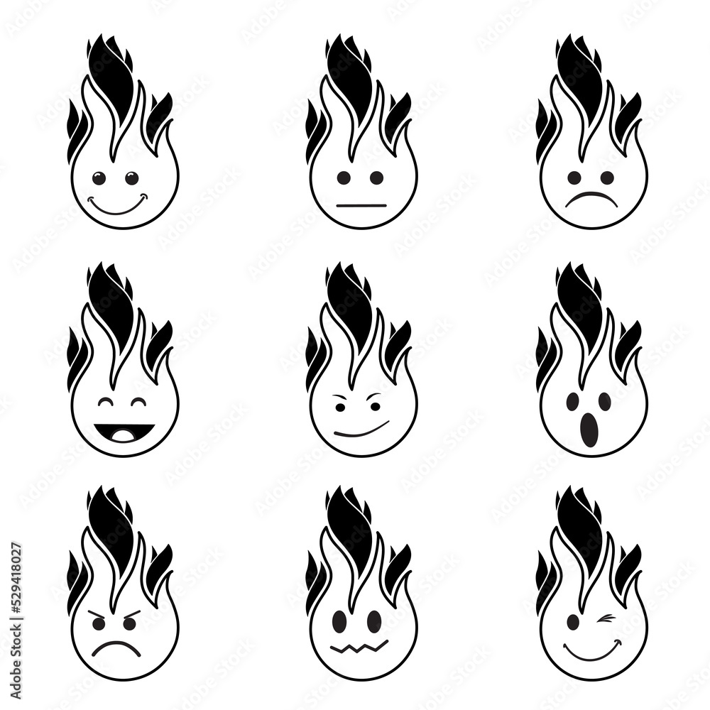 black set of symbol of fire emoticon Stock Illustration | Adobe Stock
