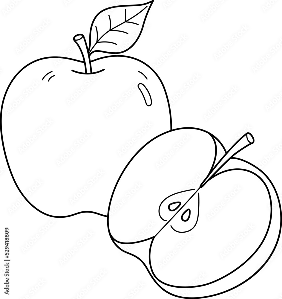 Apple Fruit Isolated Coloring Page for Kids Stock Vector | Adobe Stock