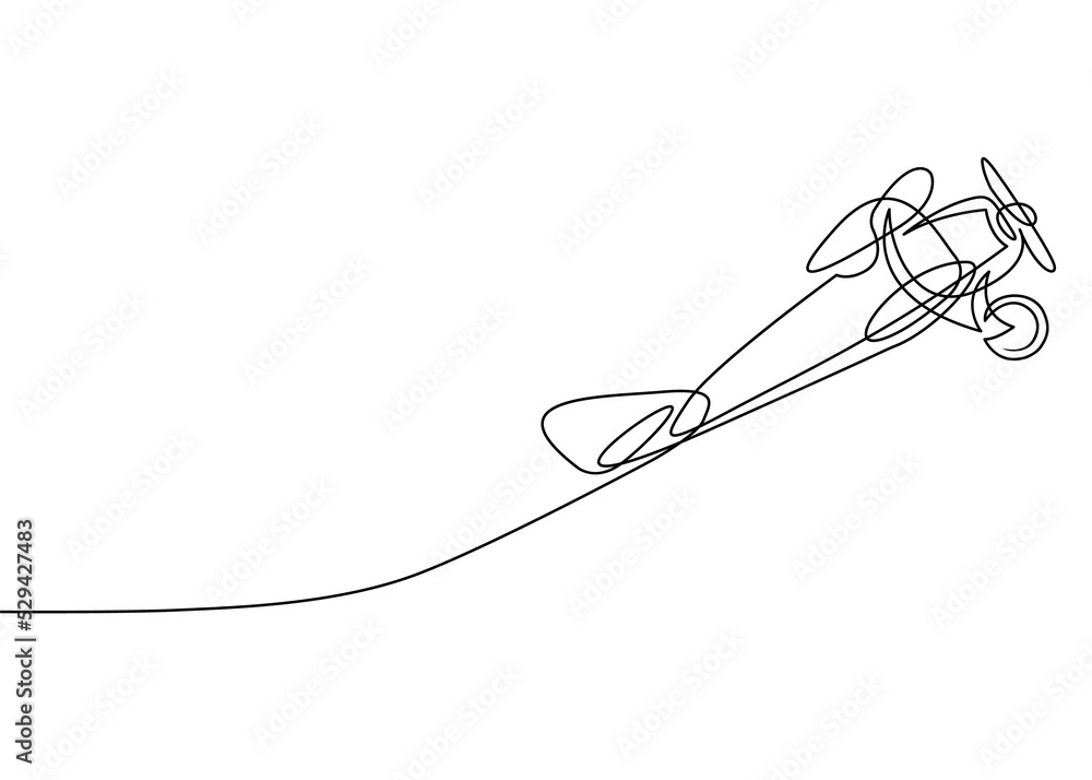 Continuous line drawing of jet plane . Flight biplane Tandem wing. The ...