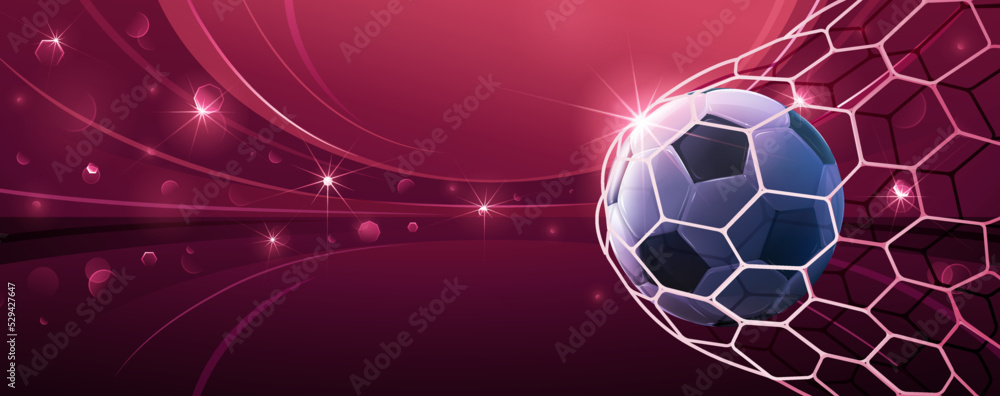 Realistic soccer ball hitting the net. Football championship in the ...