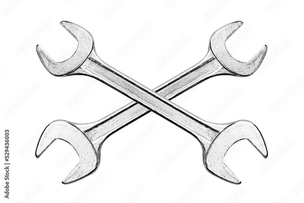 Two isolated crossed steel wrenches. PNG file with transparent ...