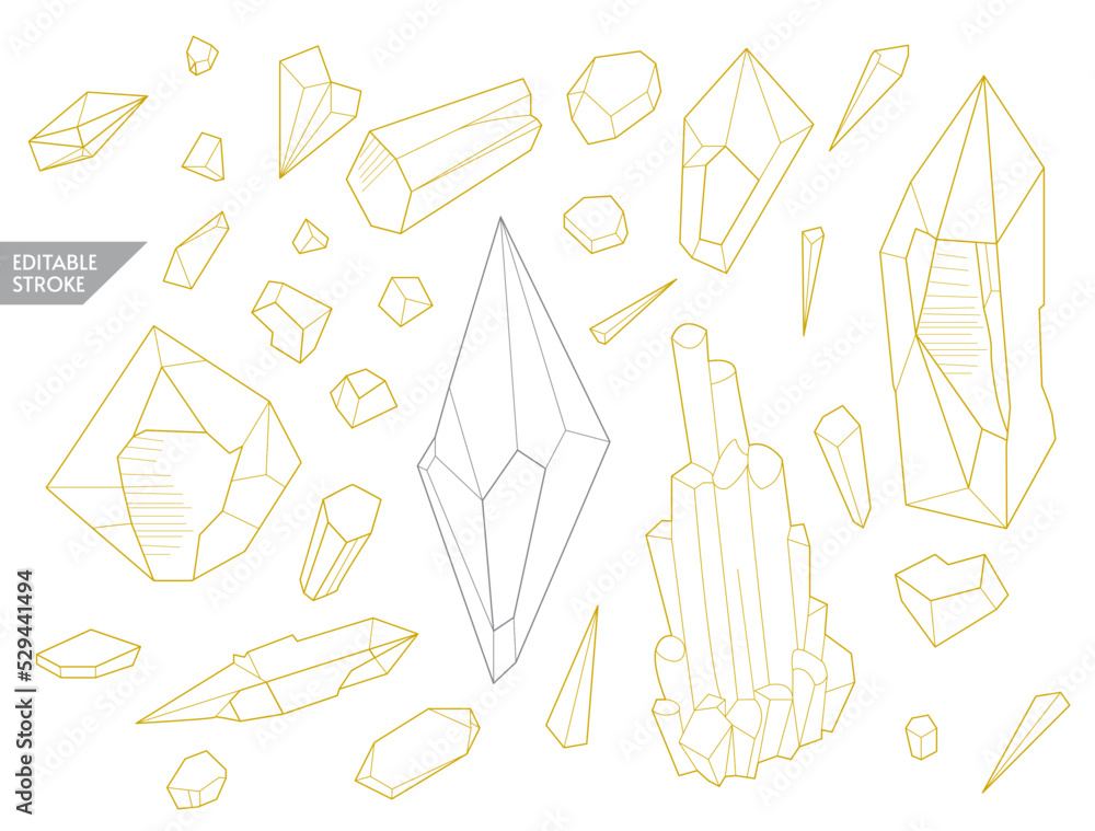 Crystal Line art. Set hand drawn editable stroke polygon shapes ...