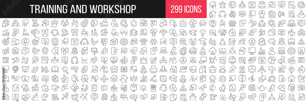 Training and workshop linear icons collection. Big set of 299 thin line ...