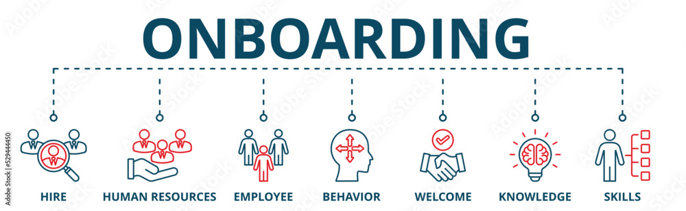 Banner of onboarding web vector illustration concept with icons of hire ...