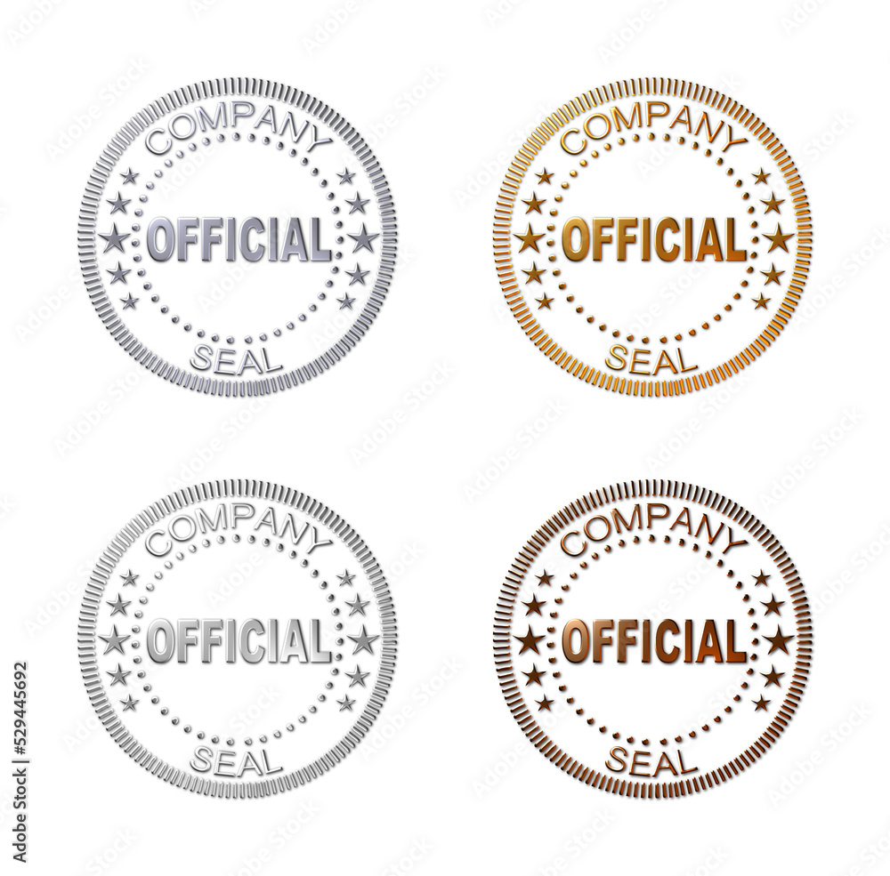 A set of 4 - 3D rendered illustrations of official company seals in ...