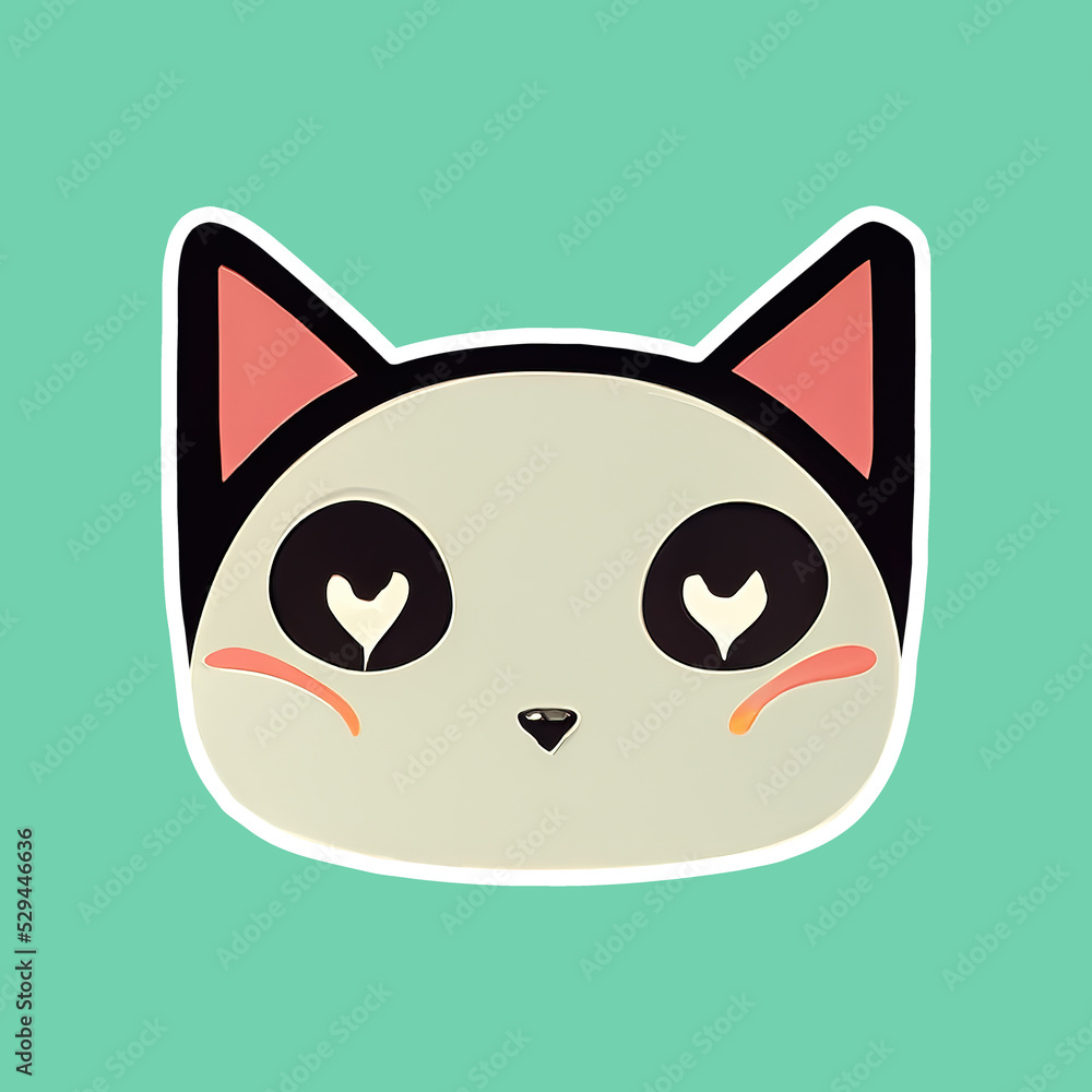 Sticker with cat in love. Flat design, anime style. AI-generated image ...