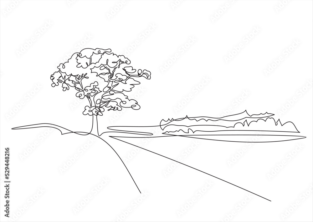 continuous one line drawing of nature tree vector illustration Stock ...