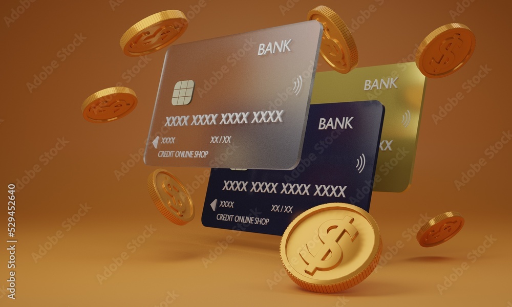 coin floating serround credit card.transaction concept.Cashback and ...