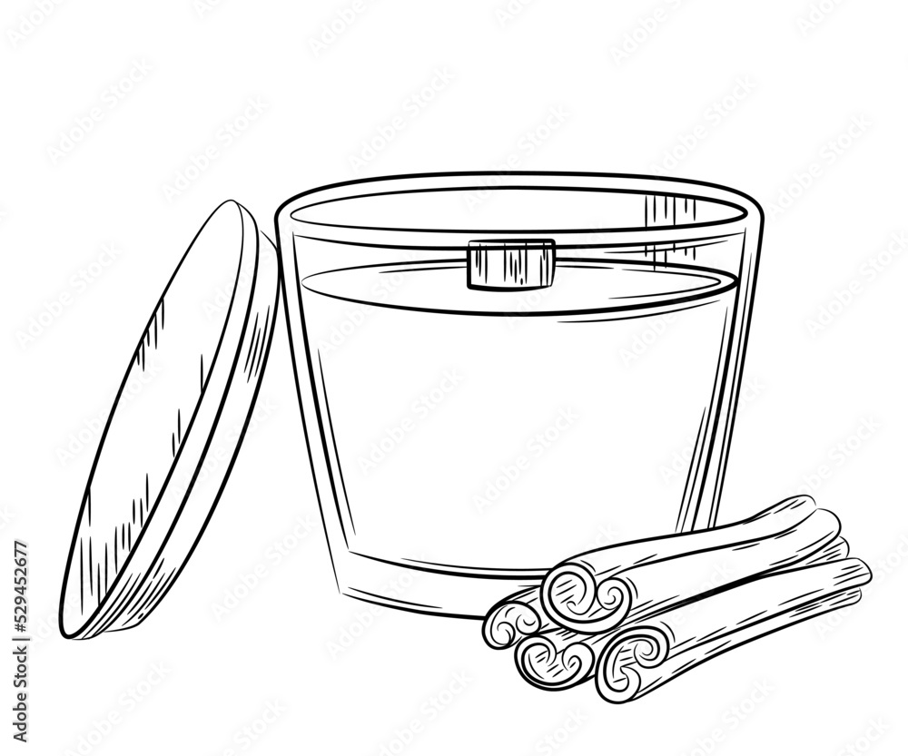 Drawing scented candle with the smell of cinnamon, drawn by hand ...