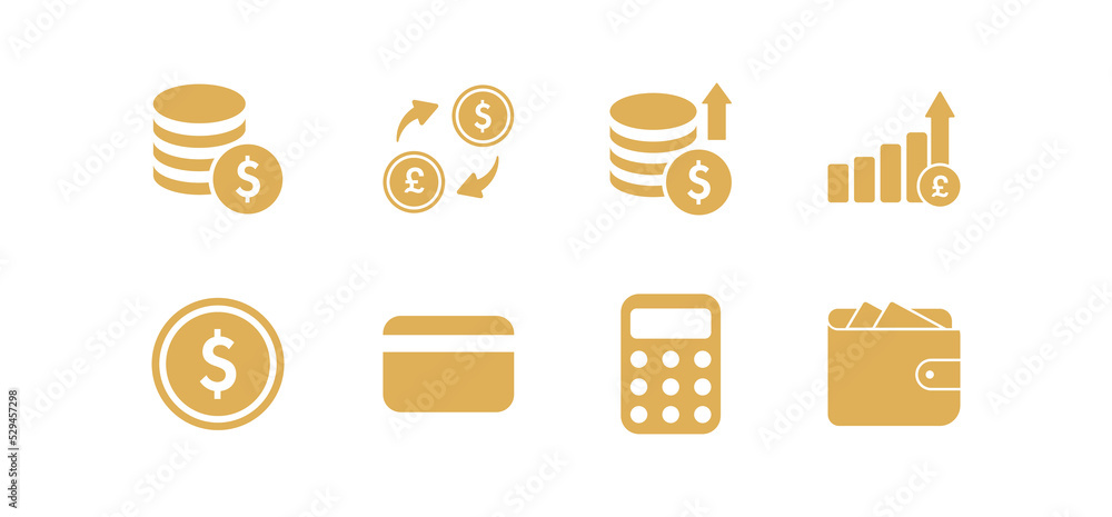 Finance icons set, money icon, coins, inflation icon, economy icons ...