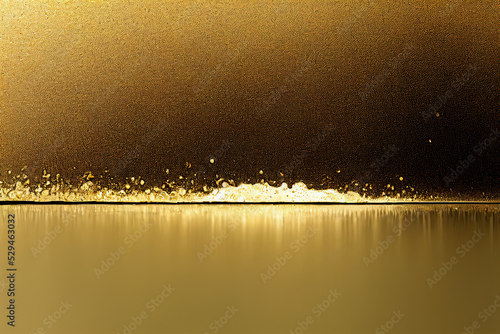 Golden wall. Dark gold flows into light gold. Golden foam. 3D liquid ...