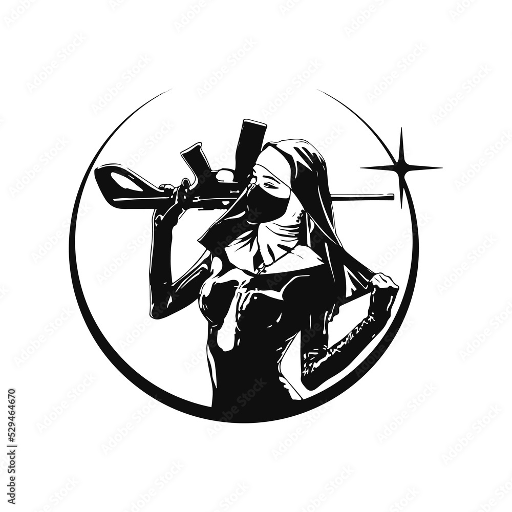 vector illustration of a nun with a gun Stock Vector | Adobe Stock