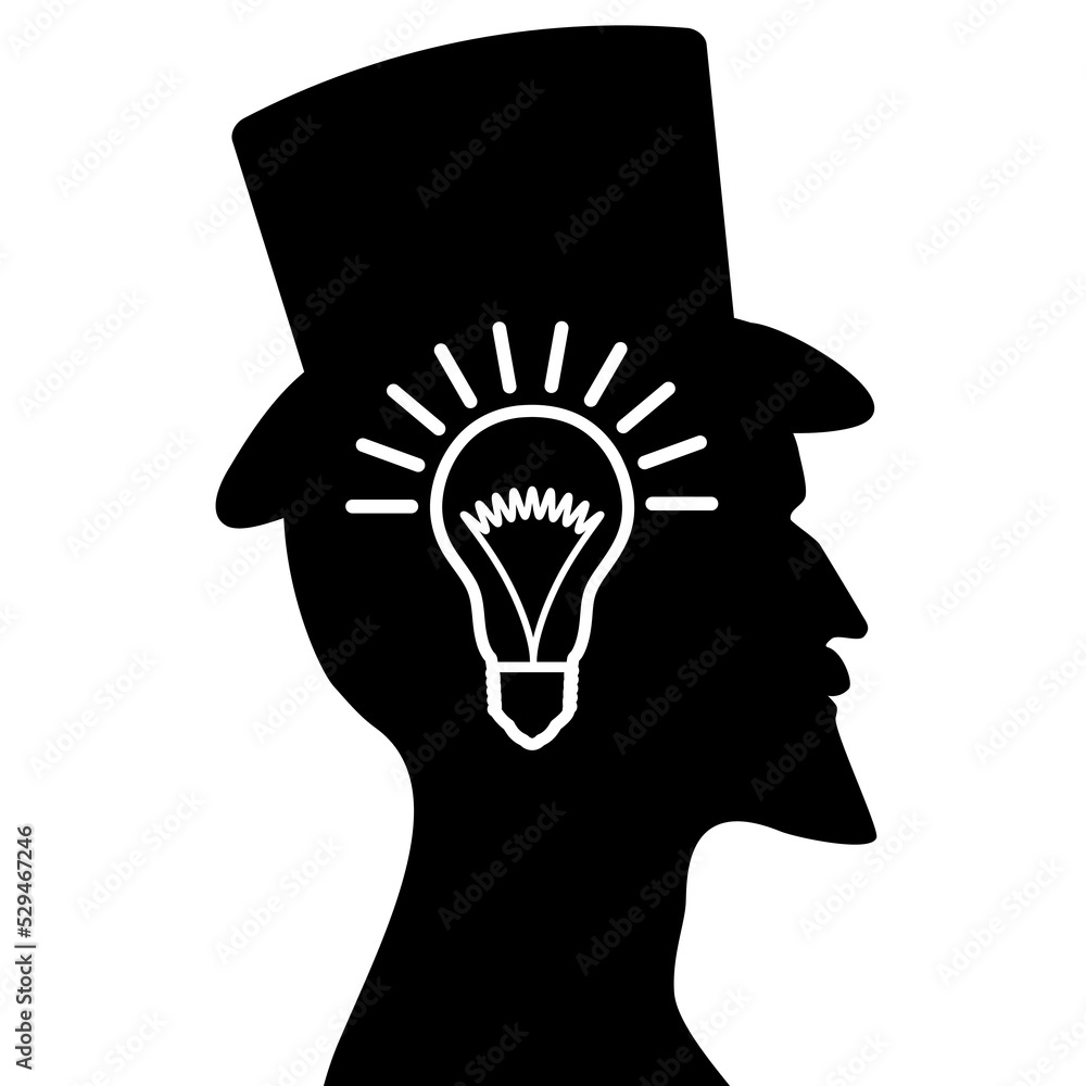 Light bulb in the profile of the head of a beautiful old man. Concept ...