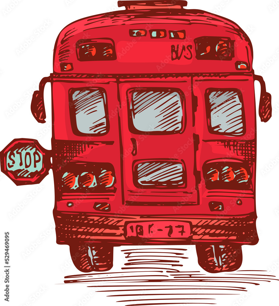 Hand drawn red retro bus isolated on white background. Vintage truck in ...