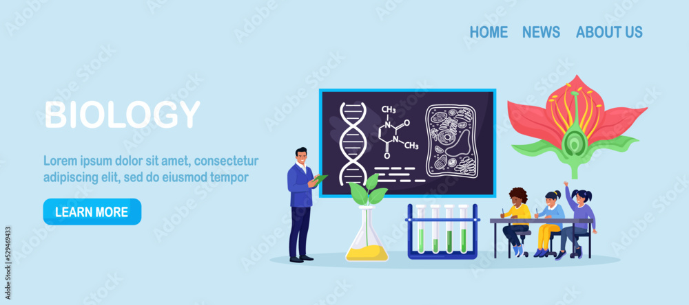 Biology school subject. Students exploring nature and living organism ...