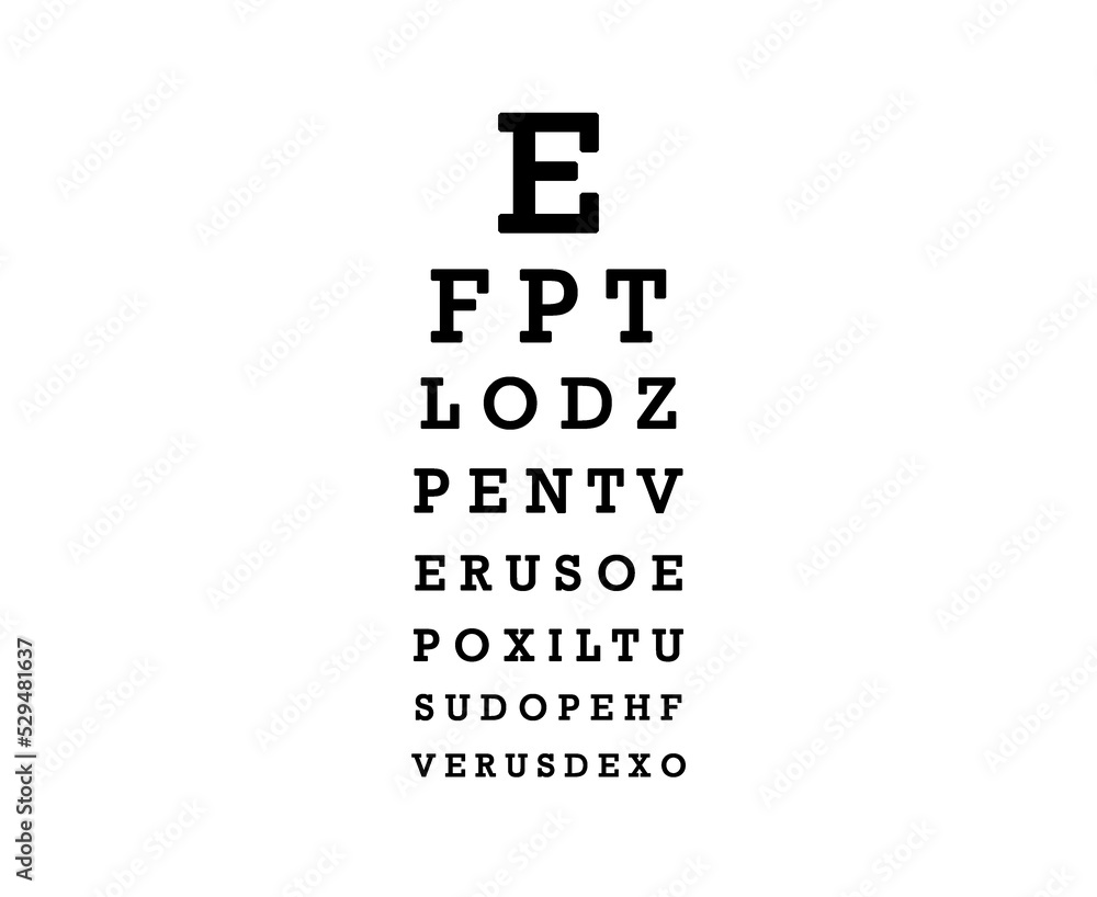 A made-up eye chart for the professional check of the eyesight (letters ...