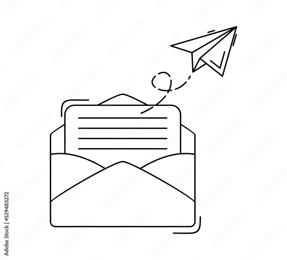 Outline vector of email icons on a white background. Line letter symbol ...