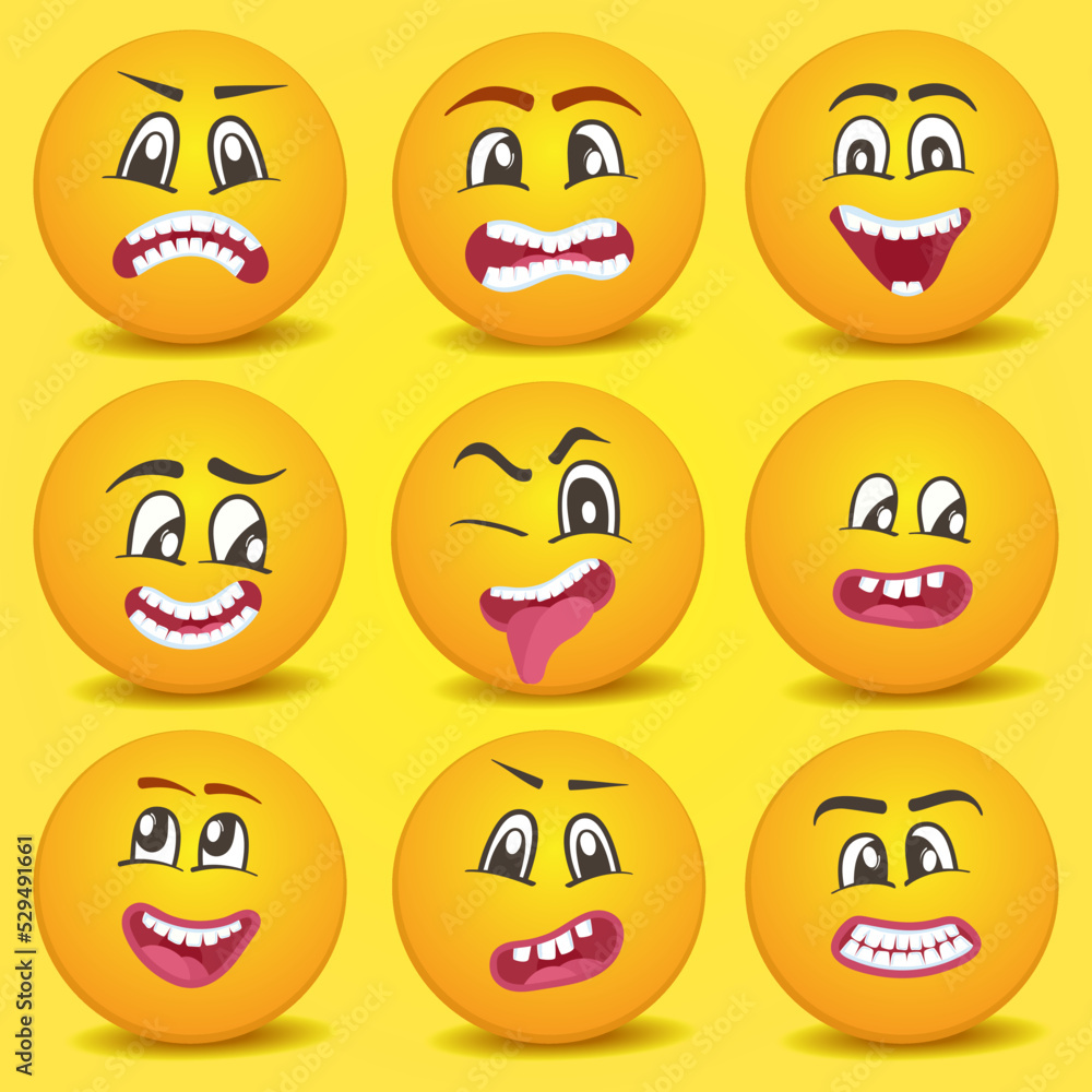 Emoticon cartoon set isolated vector illustration. Happiness, anger ...
