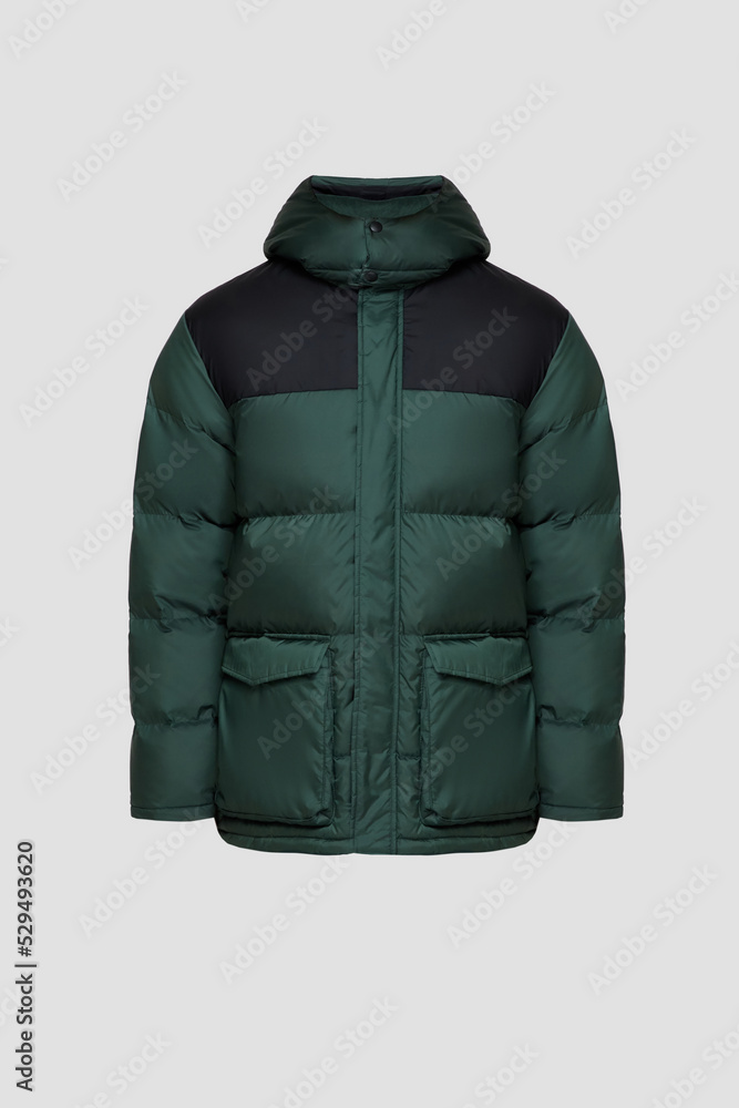 Ghost mannequin. Green Men's puffer down jacket without human isolated ...