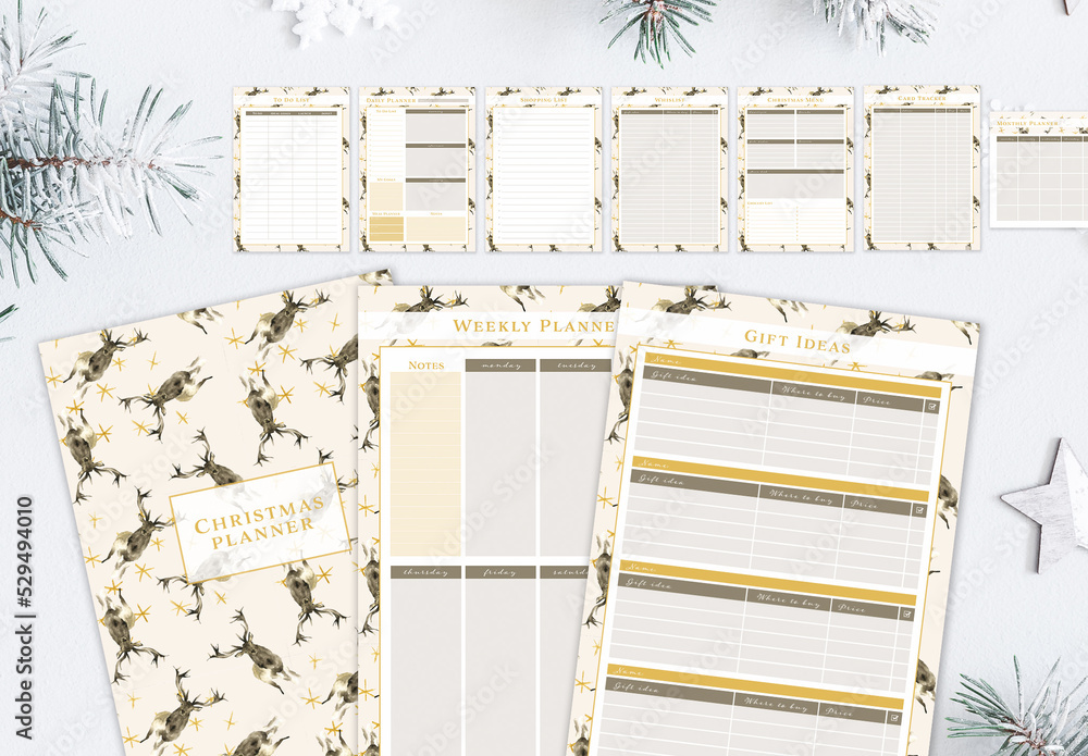 Deer Christmas Planner Kit Stock Template | Adobe Stock
