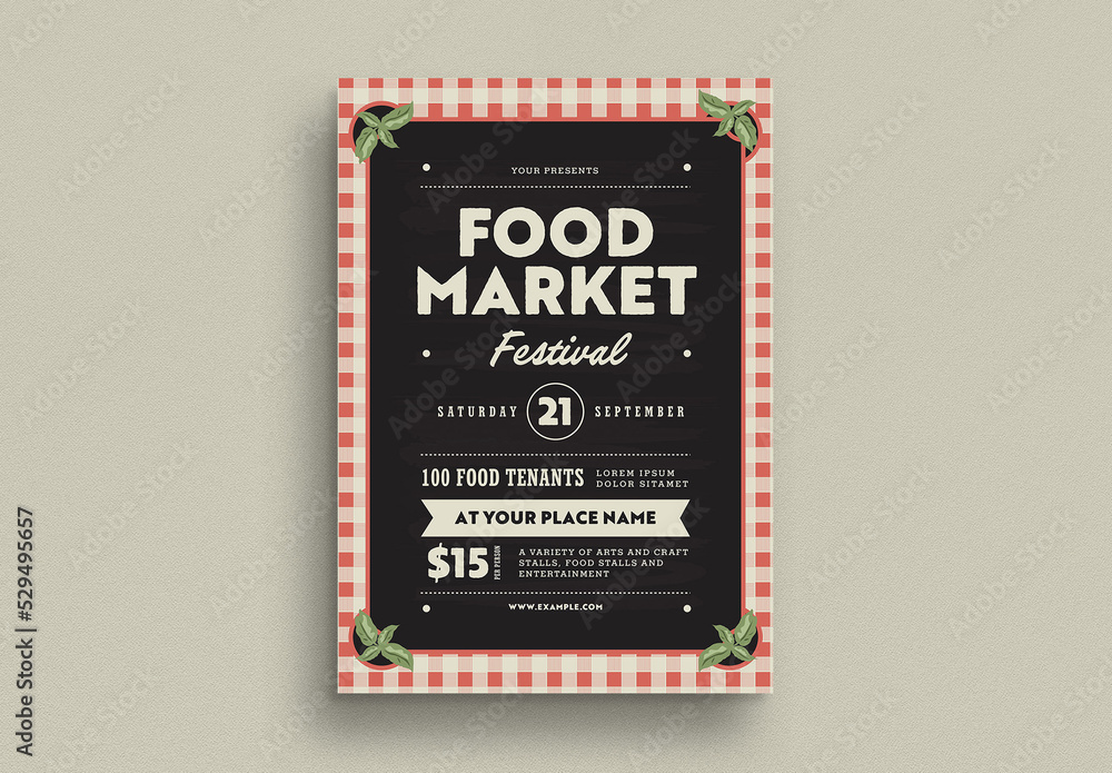 Gingham Food Market Event Flyer Layout Stock Template | Adobe Stock