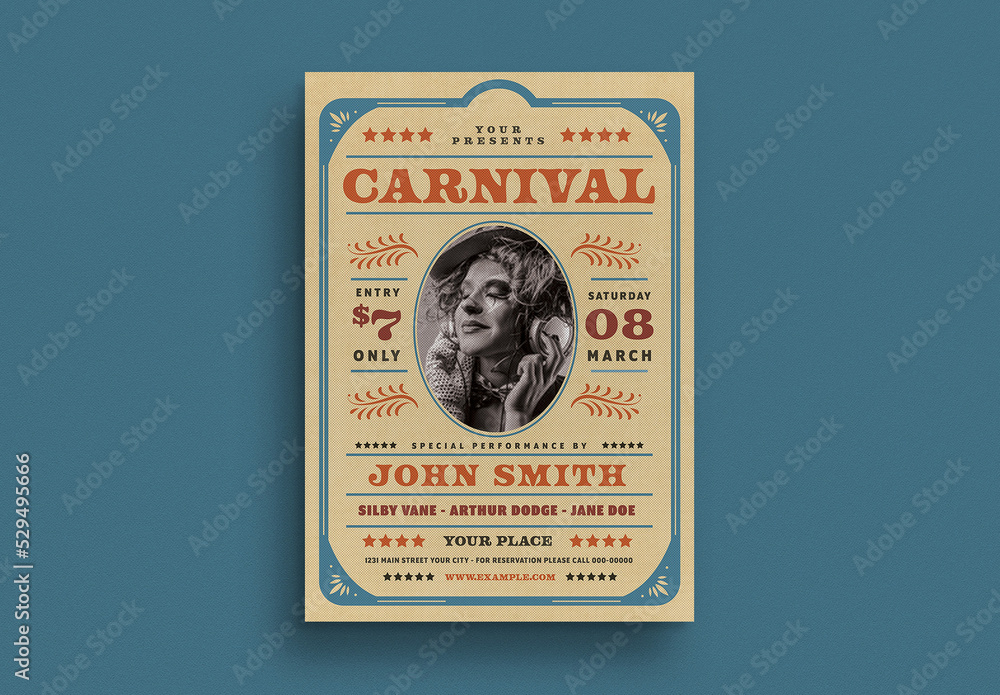 Retro Carnival Flyer Layout Stock Template | Adobe Stock