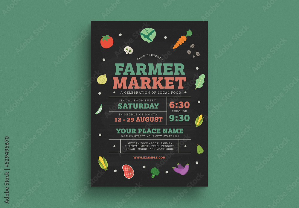 Chalkboard Farmer Market Event Flyer Layout Stock Template | Adobe Stock