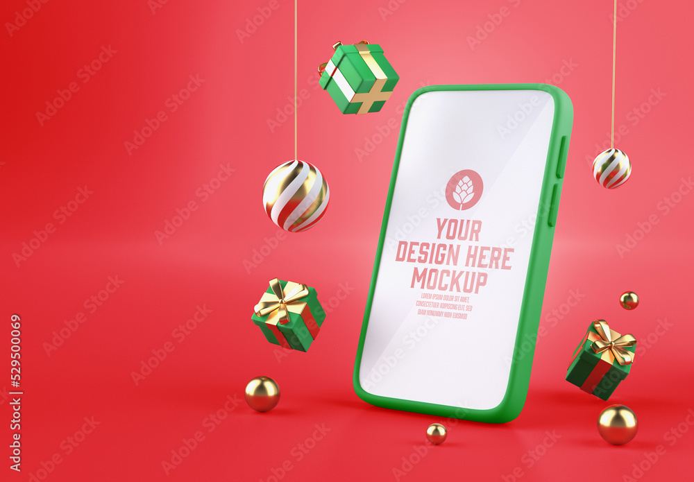 Christmas Ornaments with Mobile Mockup Stock Template | Adobe Stock