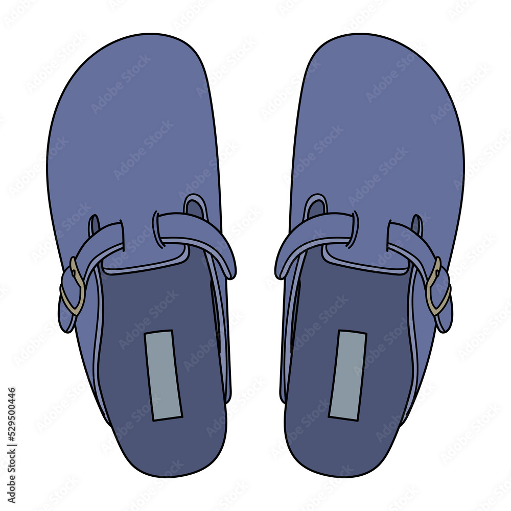 Hand drawn comfort home slippers. Side and top view. Doodle vector ...
