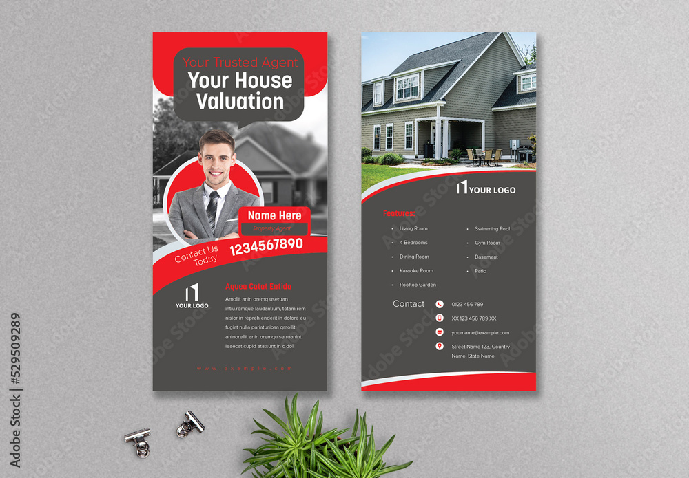 Real Estate Agent Dl Flyer with Red and Grey Color Stock Template ...