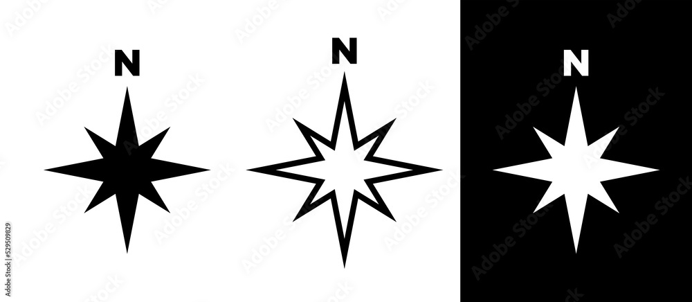 Collection of icons of cardinal direction (horizon side). Symbol of ...
