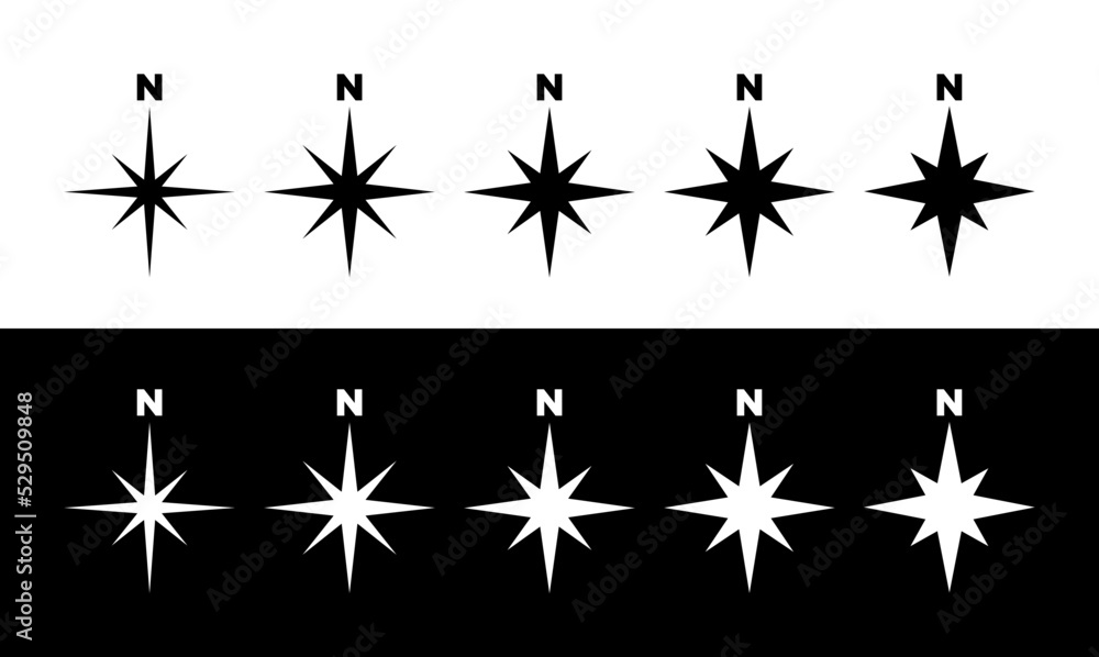 Collection of icons of cardinal direction (horizon side). Symbol of ...