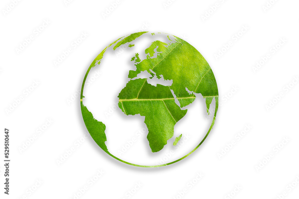 eco earth of green leaves on white background, ecology and green ...