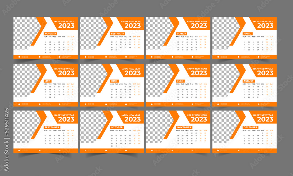2023 One page wall calendar design template, modern 12 month one page ...