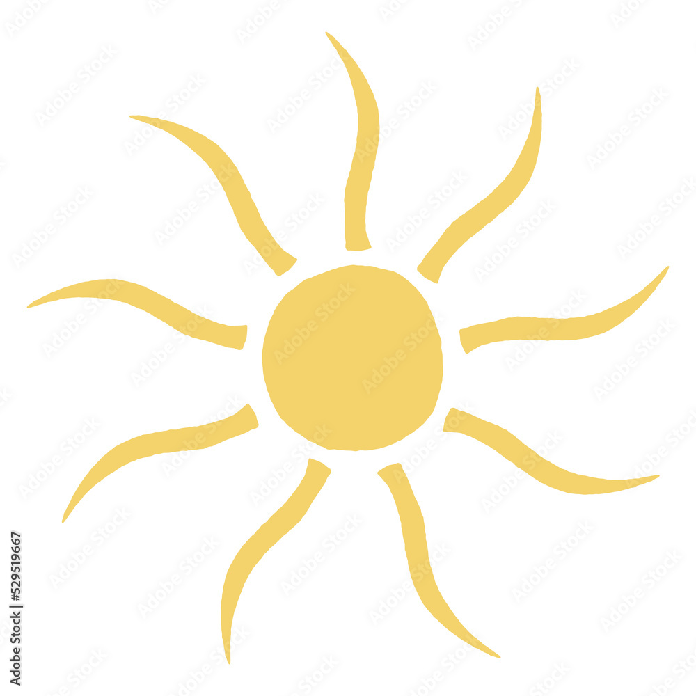 Cute hand-drawn sun with rays isolated illustration. Stock Illustration ...