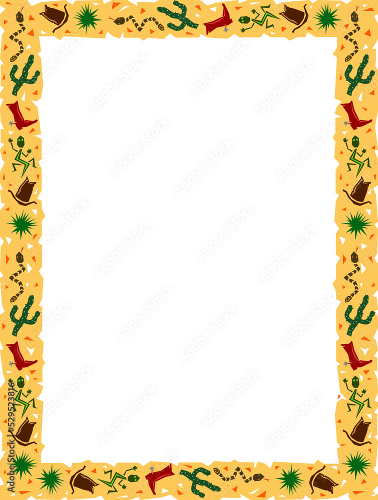 Cowboy border design, with boots, cactus, hat Stock Illustration ...
