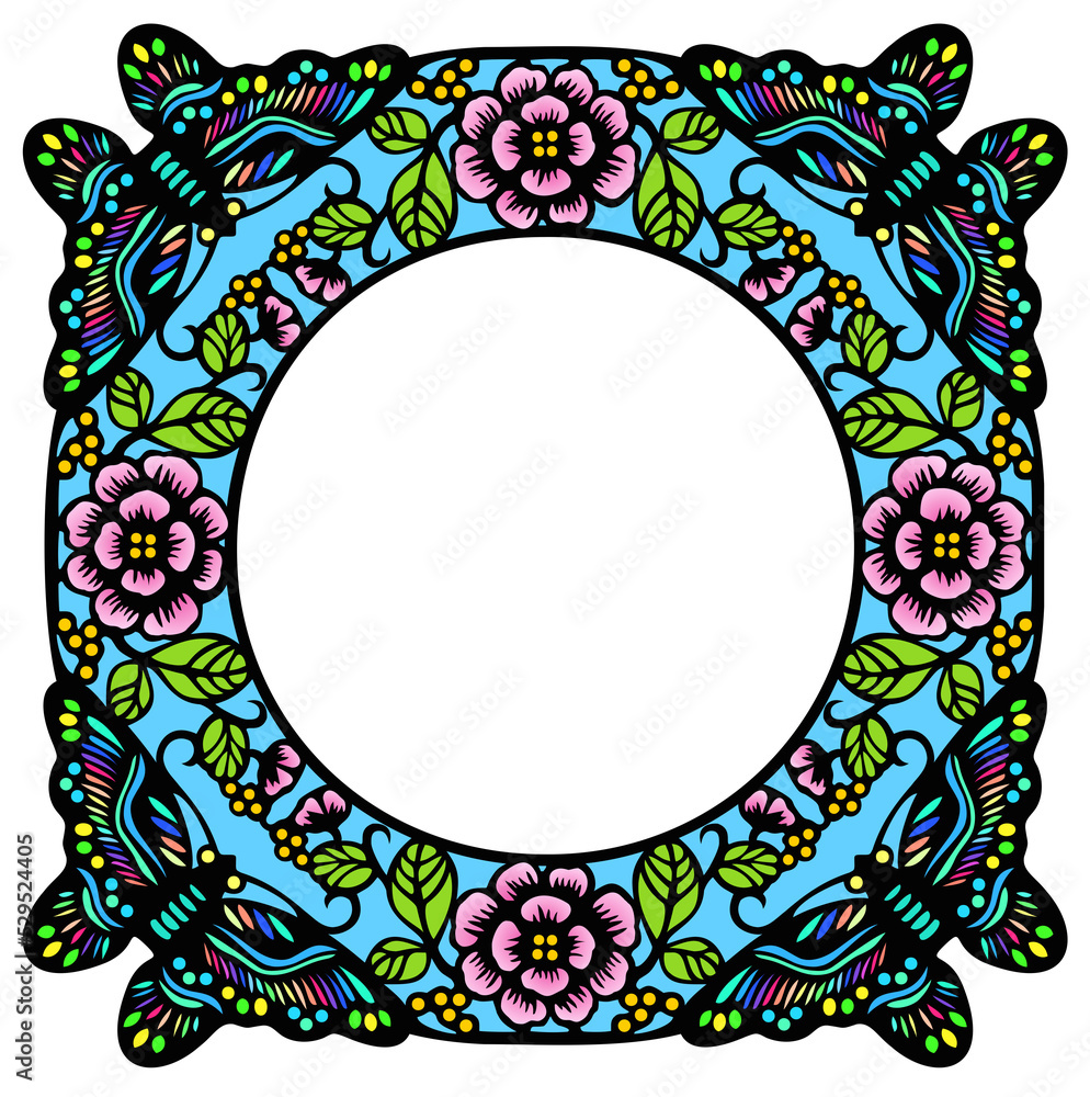 Antique style border design with flowers and butterflies Stock ...