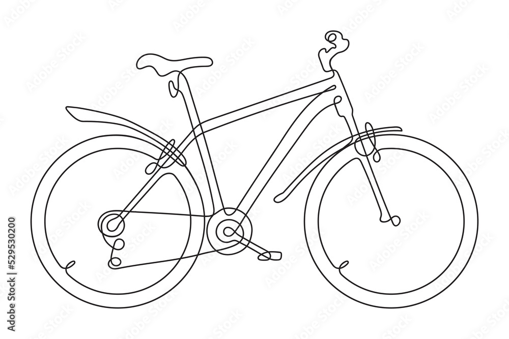 One line drawing of a bicycle with a curved chassis isolated on a white ...