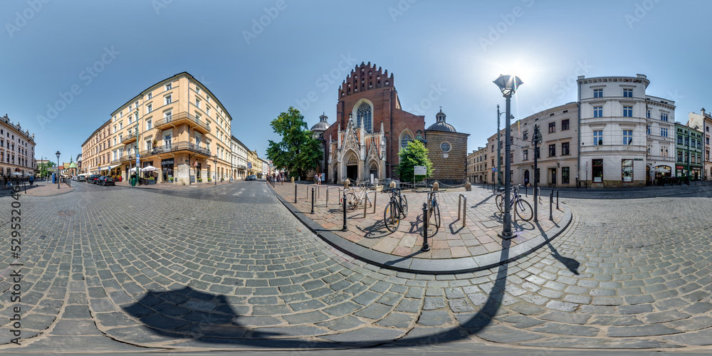 full 360 hdri panorama on main market square in center of old town with ...