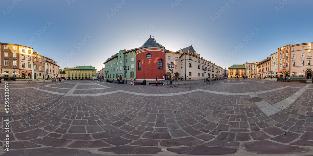 full 360 hdri panorama on main market square in center of old town with ...