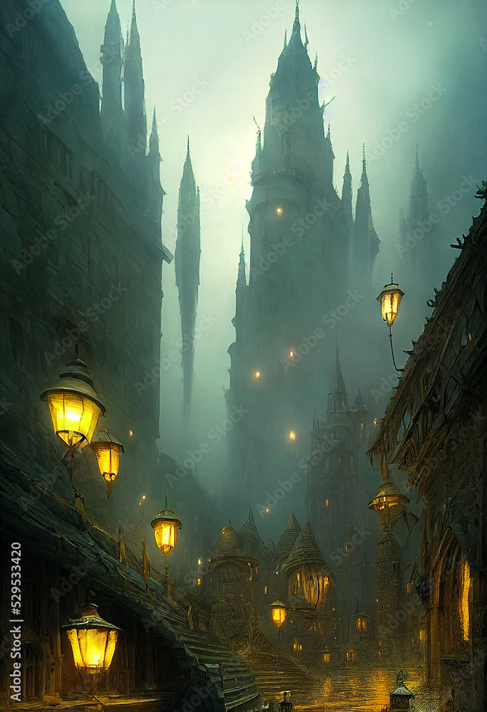 Futuristic Fantasy Village Gothic Architecture Sci Fi Digital Art ...